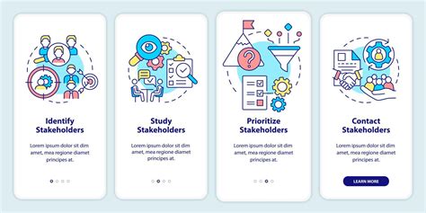 Steps Of Stakeholder Relations Onboarding Mobile App Screen Walkthrough 4 Steps Graphic