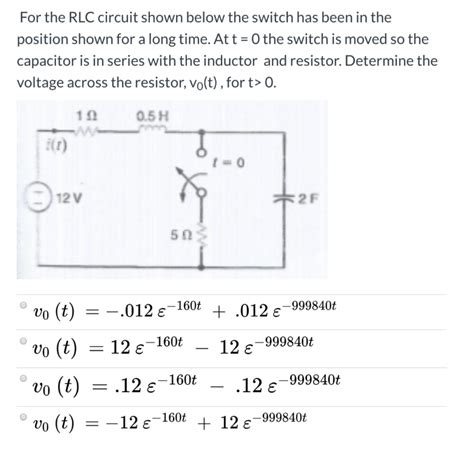 Solved For The RLC Circuit Shown Below The Switch Has Been Chegg Com