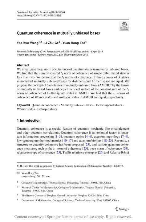 Quantum Coherence In Mutually Unbiased Bases Request Pdf