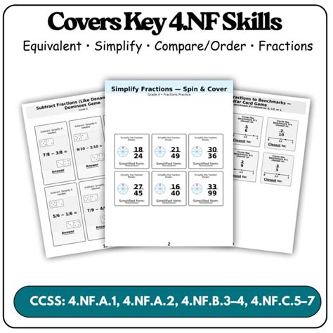 4th Grade Fraction Game Printable Worksheets For Centers Review