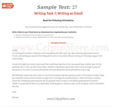 Celpip Writing Task 1 Email Sample Test