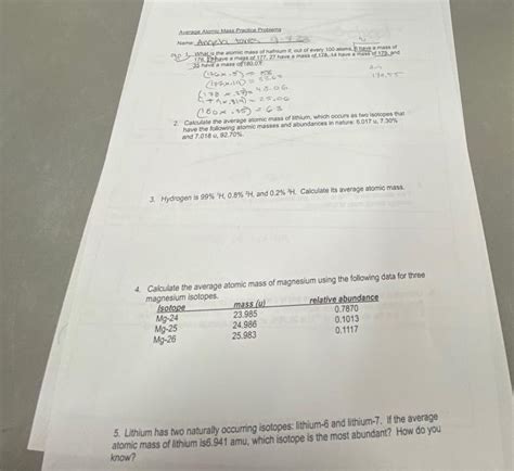 Solved Average Atomic Mass Practice Problems Name Angela