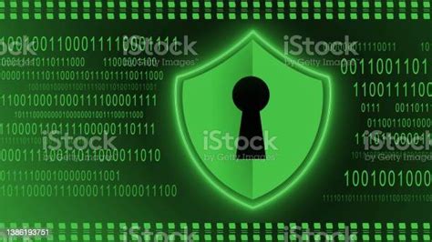 Protective Shield Element On Binary Code Background Green Banner Design