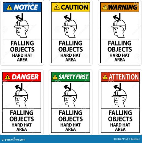 Danger Sign Falling Objects Hard Hat Area Stock Vector Illustration Of Icon Equipment