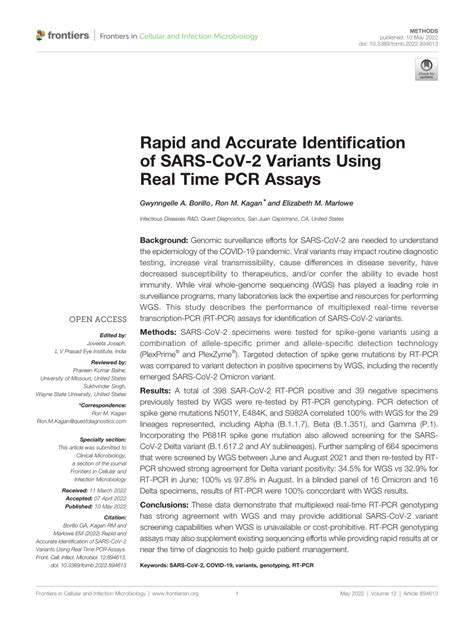 Pdf Rapid And Accurate Identification Of Sars Cov 2 Variants Using