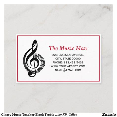 Classy Music Teacher Black Treble Clef With Notes Business Card