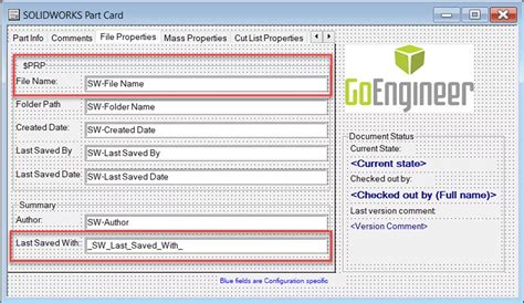 Solidworks Pdm Variable Mapping Tips And Tricks Mass Properties File