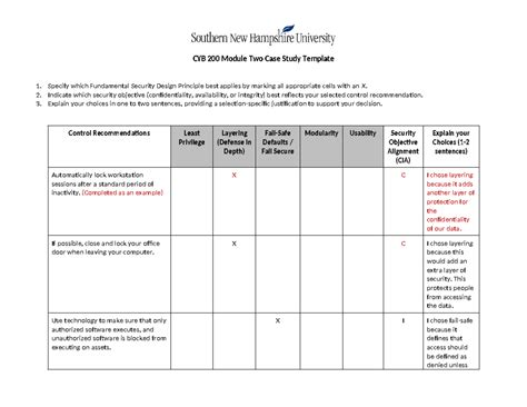 CYB Week 2 CYB 200 Module Two Case Study Template Specify Which Fundamental Security Design