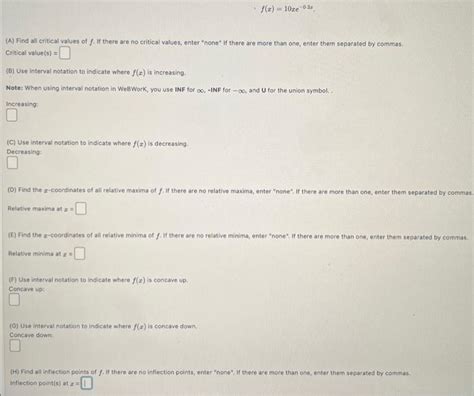 solved f x 10xe−0 2x a find all critical values of f if