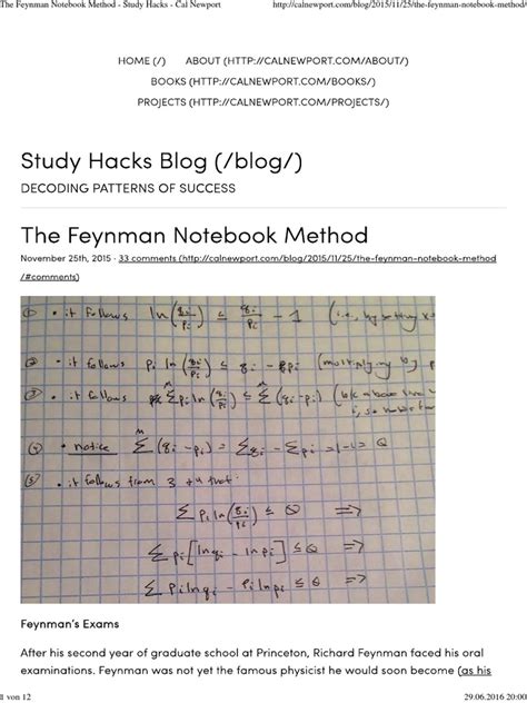 The Feynman Notebook Method Study Hacks Cal Newport Pdf