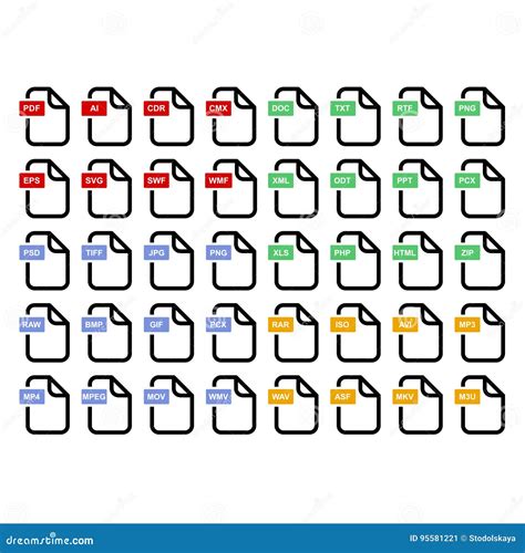File Format Icons Set Stock Vector Illustration Of Audio 95581221