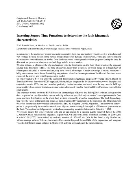 Pdf Inverting Source Time Functions To Determine The Fault Kinematic