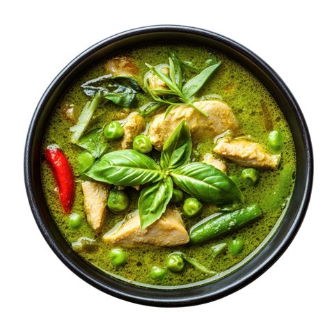 Traditional Thai Green Curry With Chicken And Fresh Ingredients On A