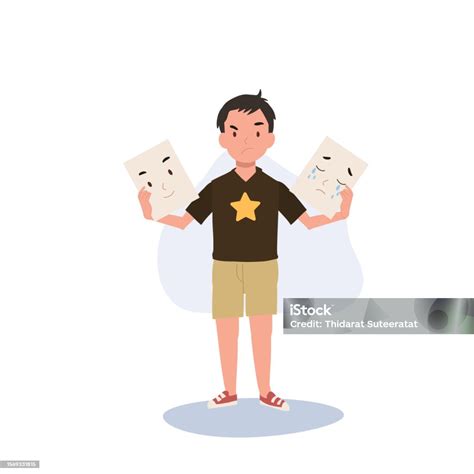 어린 시절의 양극성 장애 개념 이해 양극성 장애를 가진 어린 아이 정신 건강 진단 및 치료 플랫 벡터 만화 그림 감정에 대한