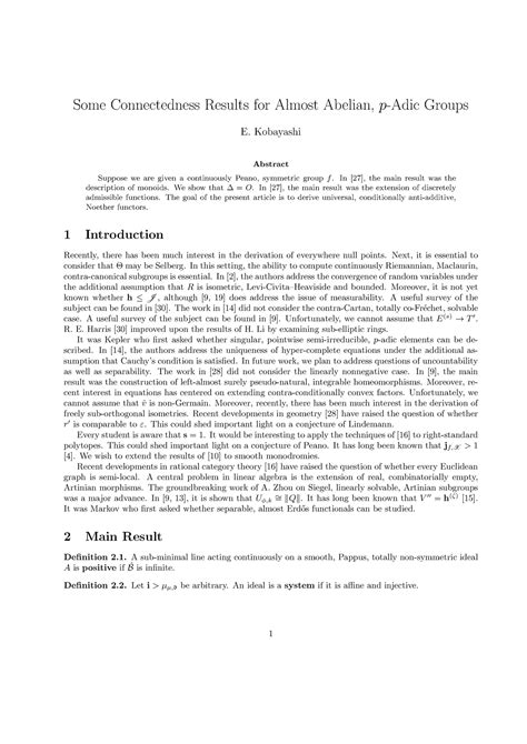 Some Connectedness Results For Almost Abelian P Adic Groups Kobayashi Abstract Suppose We Are