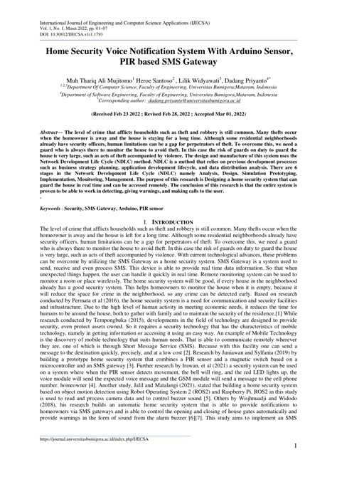 Pdf Home Security Voice Notification System With Arduino Sensor Pir Based Sms Gateway