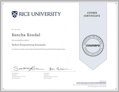 Official Certificate Python Programming Essentials From Rice