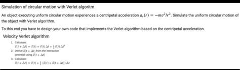 Simulation Of Circular Motion With Verlet Algoritm An