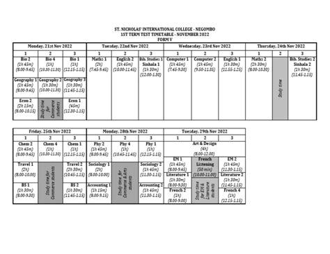 F5 1st Term Test Time Table Nov 2022 Pdf