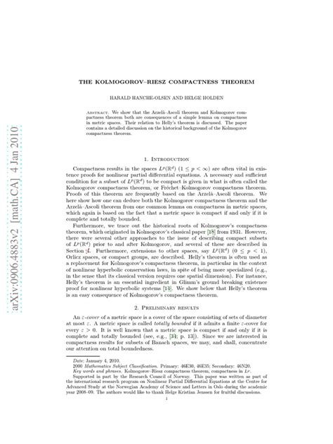 Kolmogorov Rietz Theorem Pdf Mathematical Structures Topology