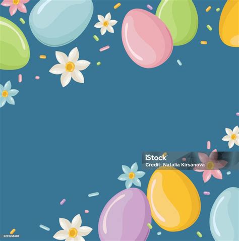 화려한 달걀 봄 꽃 엽서에 대한 색종이 조각이 있는 부활절 배경 부활절 인사말 디자인을 위한 템플릿입니다 0명에 대한 스톡 벡터 아트 및 기타 이미지 Istock