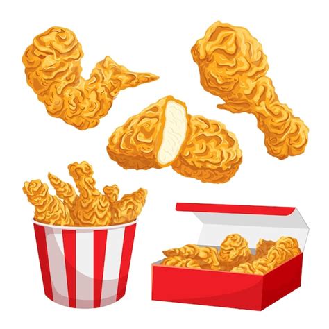 Premium Vector Fried Chicken Food Crispy Set Cartoon Vector Illustration
