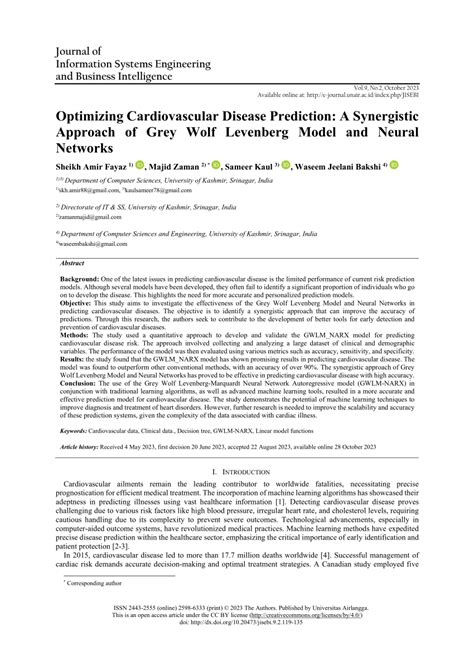 Pdf Optimizing Cardiovascular Disease Prediction A Synergistic Approach Of Grey Wolf