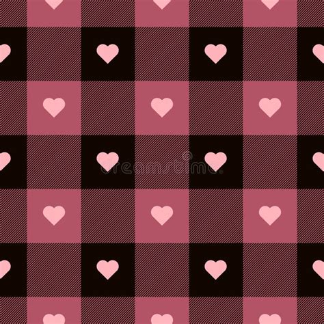 Fashion Check Plaid Pattern With Hearts Black And Pink Check Checked Gingham Pattern Editable