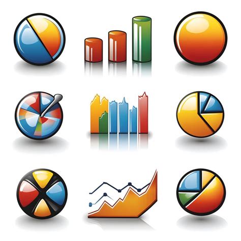 Set Of Icons Illustrating Different Chart Types With Visuals Of Bar Charts Pie Graphs And Line