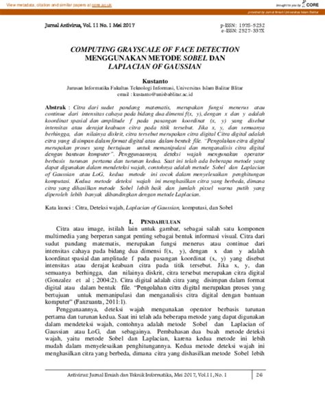 Pdf Computing Grayscale Of Face Detection Menggunakan Metode Sobel