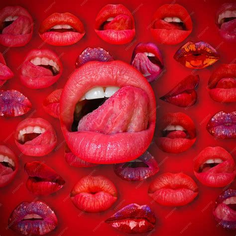Premium Photo Sexy Tongue Licking Sensual Lips Lips And Mouth Female Lip In Red Background