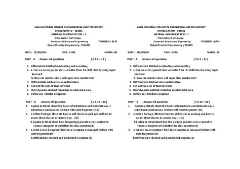 Oops Test Ia Ii Hello All Asan Memorial College Of Engineering And