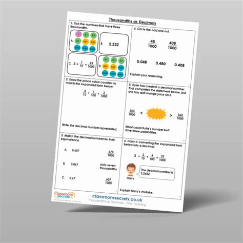 Ks2 Year 5 Maths Classic View Thousandths As Decimals Resources And Worksheets Classroom Secrets