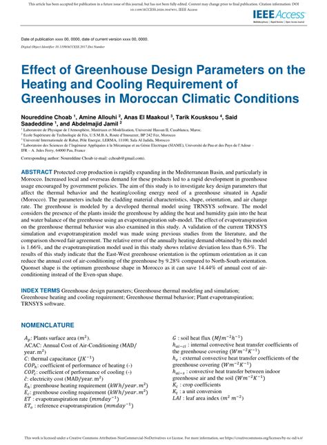 Pdf Effect Of Greenhouse Design Parameters On The Heating And Cooling Requirement Of