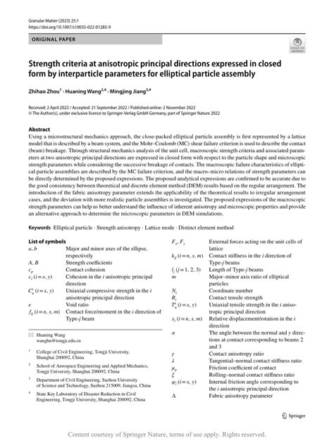 Strength Criteria At Anisotropic Principal Directions Expressed In Closed Form By Interparticle
