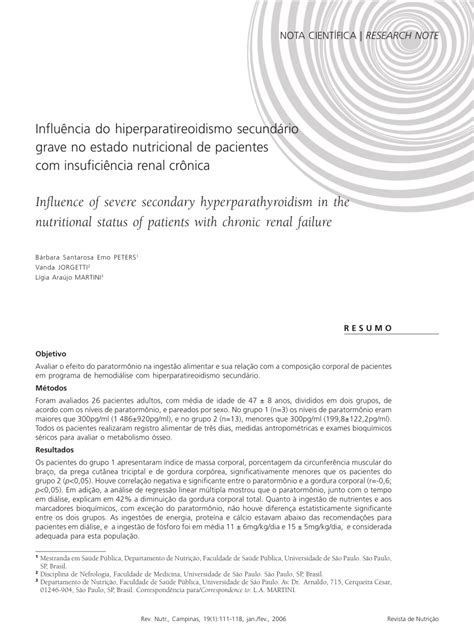 Pdf Influence Of Severe Secondary Hyperparathyroidism In The