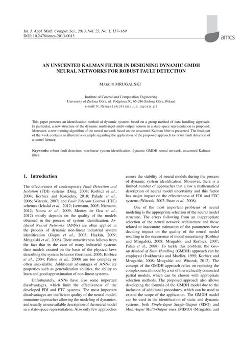 Pdf An Unscented Kalman Filter In Designing Dynamic Gmdh Neural Networks For Robust Fault