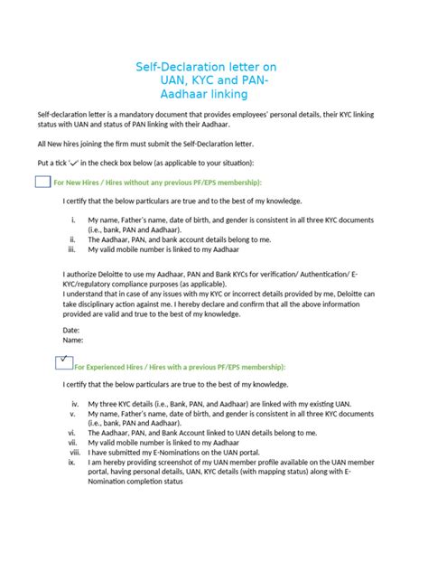 New Self Declaration Form Word Pdf