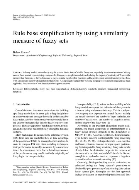 Pdf Rule Base Simplification By Using A Similarity Measure Of Fuzzy Sets