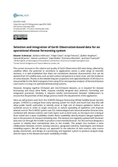Pdf Selection And Integration Of Earth Observation Based Data For An Operational Disease