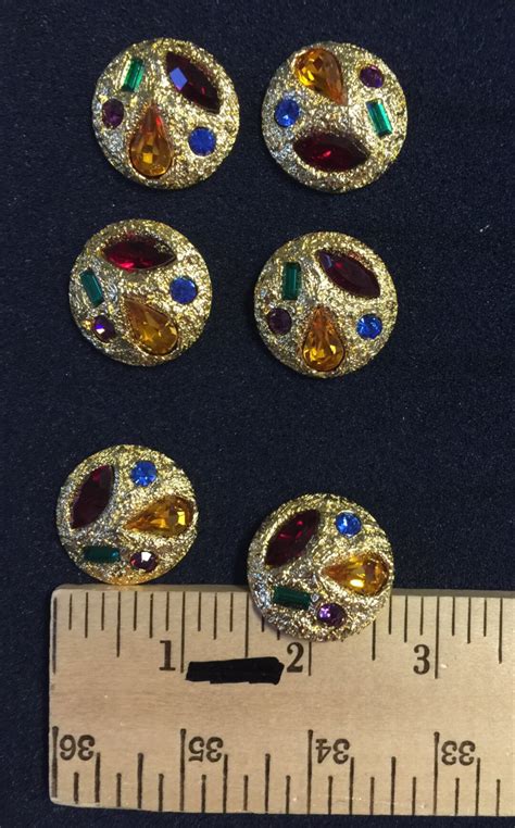 8 Antique Gold Multi Colour Buttons Design With Crystal Made In