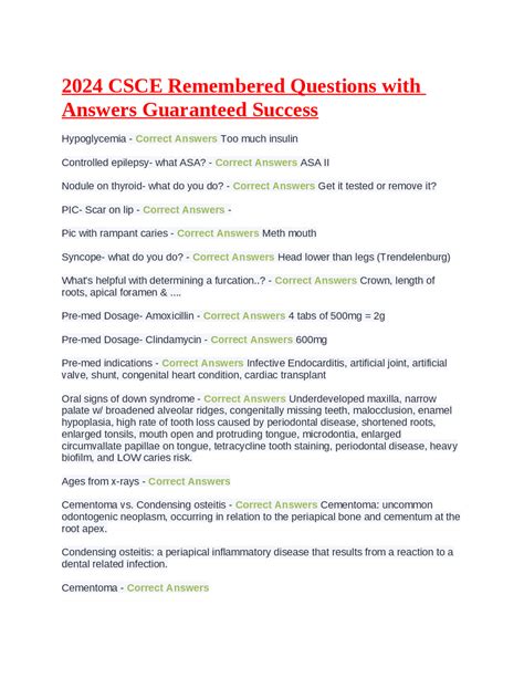 2024 Csce Remembered Questions With Answers Guaranteed Success Exams Nursing Docsity