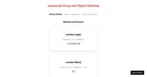 JS Array And Object Methods And Arrow Functions Forked Codesandbox