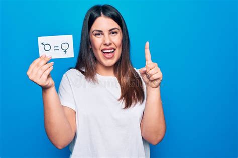 Beautiful Woman Asking For Sex Discrimination Holding Paper With Gender Equality Concept Smiling