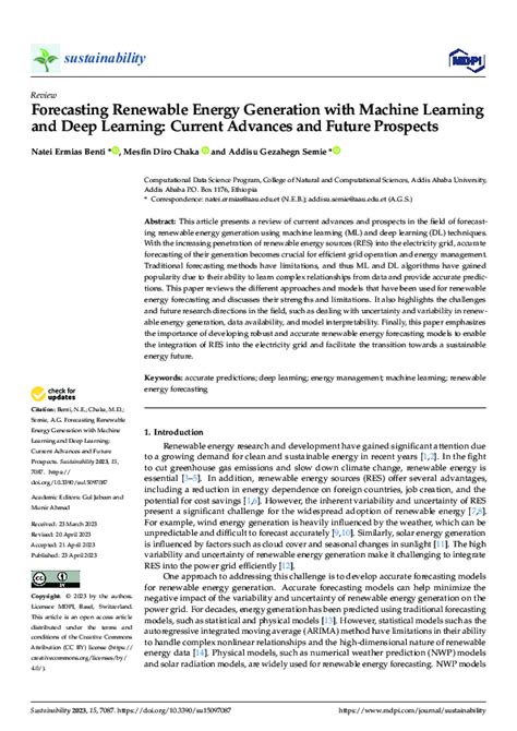 Pdf Forecasting Renewable Energy Generation With Machine Learning And Deep Learning Current