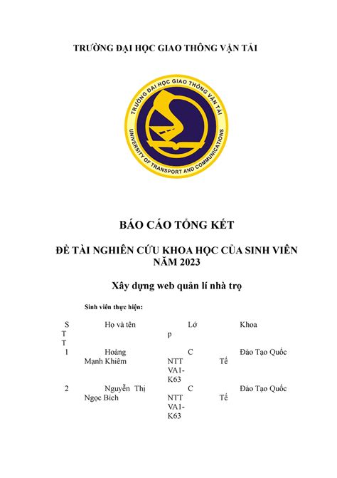 Nckh tro updated nghiên cứu khoa học TRƯỜNG ĐẠI HỌC GIAO THÔNG VẬN TẢI BÁO CÁO TỔNG KẾT ĐỀ