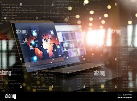 Computer Laptop Programming Web Developing Front End Web Developing Mix Media Background Stock
