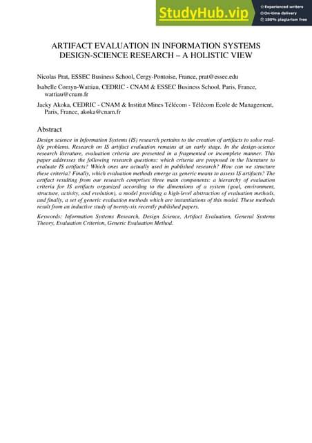 Artifact Evaluation In Information Systems Design Science Research A