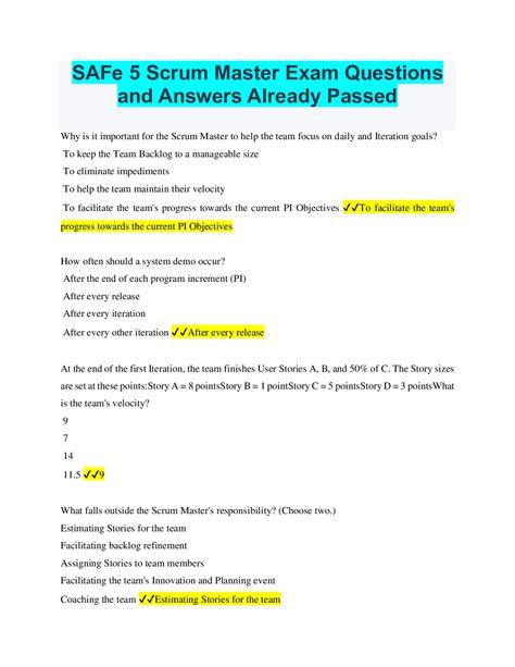 Safe 5 Scrum Master Exam Questions And Answers Already Passed Scholarfriends