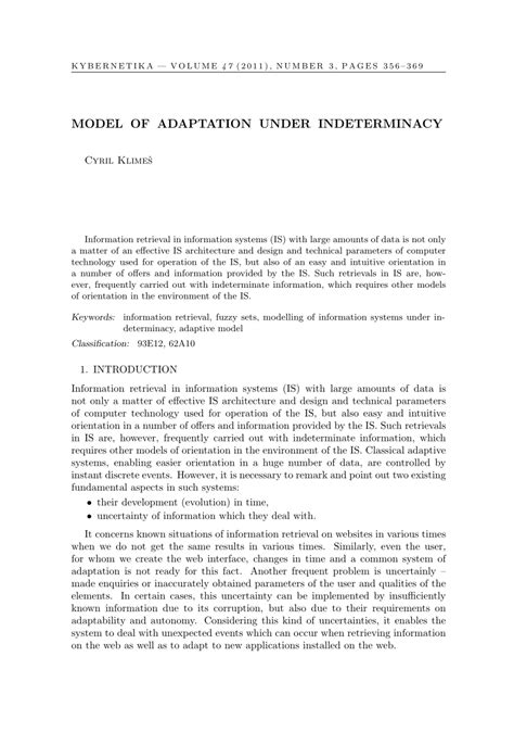 Pdf Model Of Adaptation Under Indeterminacy